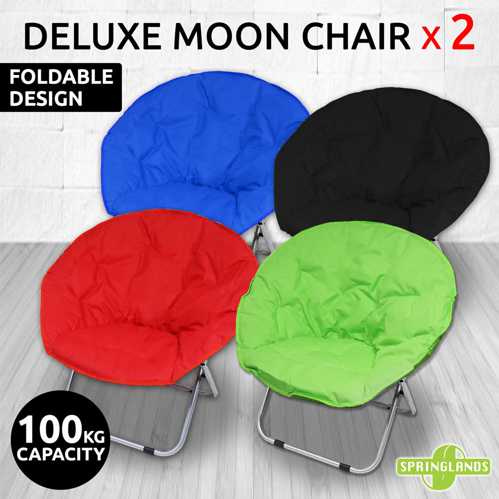 2PCS Moon Chair Folding Padded Oval Round Camping Fishing Portable Picnic